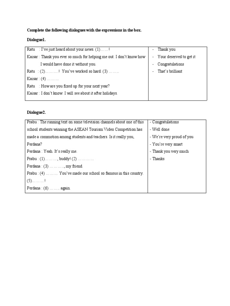 Complete The Following Dialogues With The Expressions in The Box | PDF