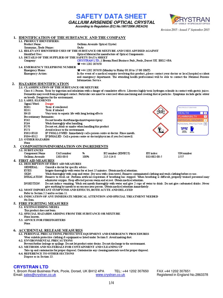 Gallium Arsenide Safety Data Sheet | PDF | Toxicity | Arsenic