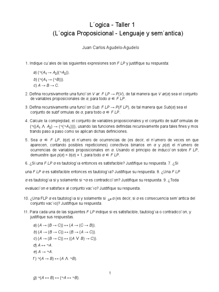 Logica (Taller 1 V7) | PDF