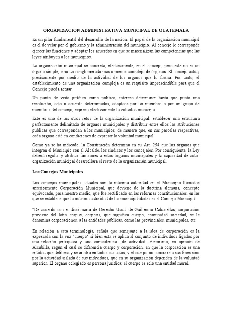 Organización Administrativa Municipal de Guatemala | PDF | Alcalde ...