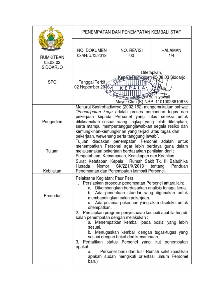 Spo Penempatan Dan Penempatan Kembali Staf | PDF