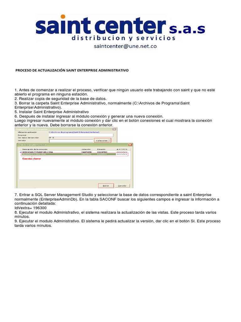 Proceso de Actualización Saint Enterprise Administrativo | PDF