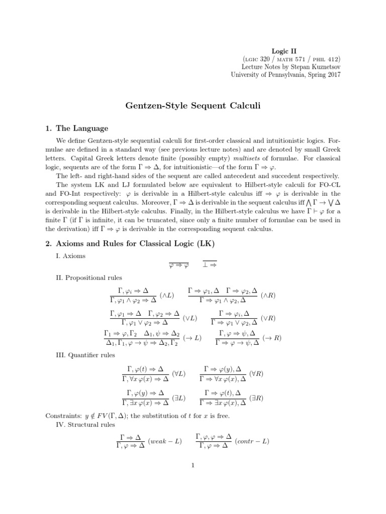Gentzen Style Sequent Calculus Exercise-Univ. of Pennsylvania | PDF ...