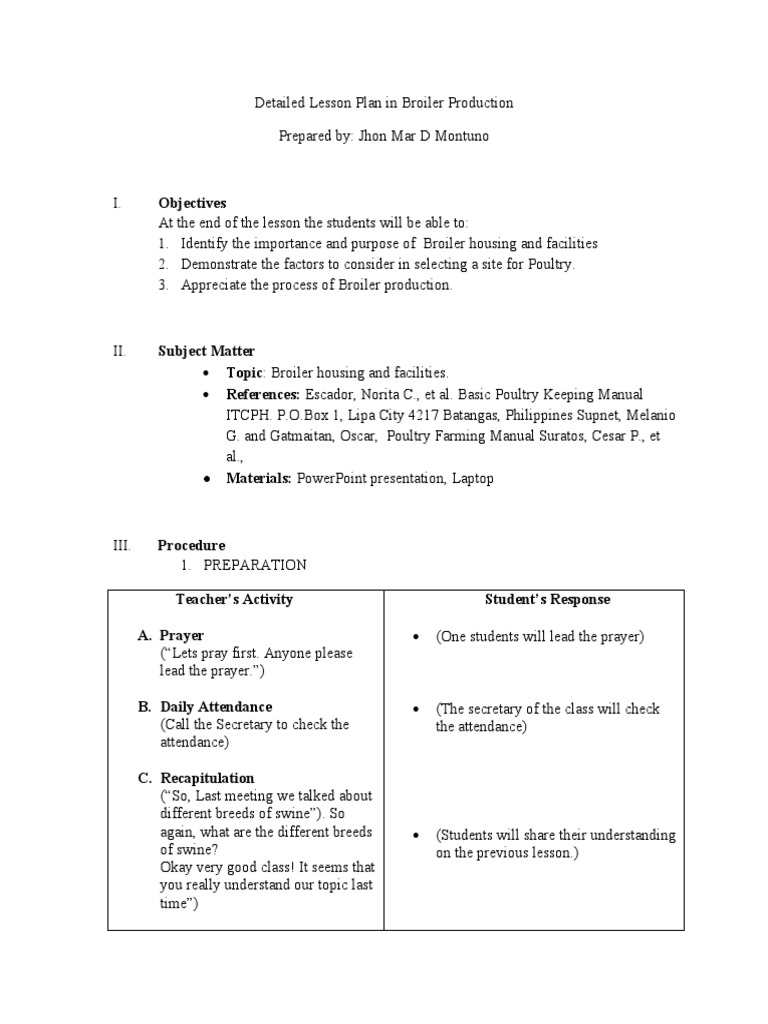 Detailed Lesson Plan 2 Pdf Poultry Farming Chicken
