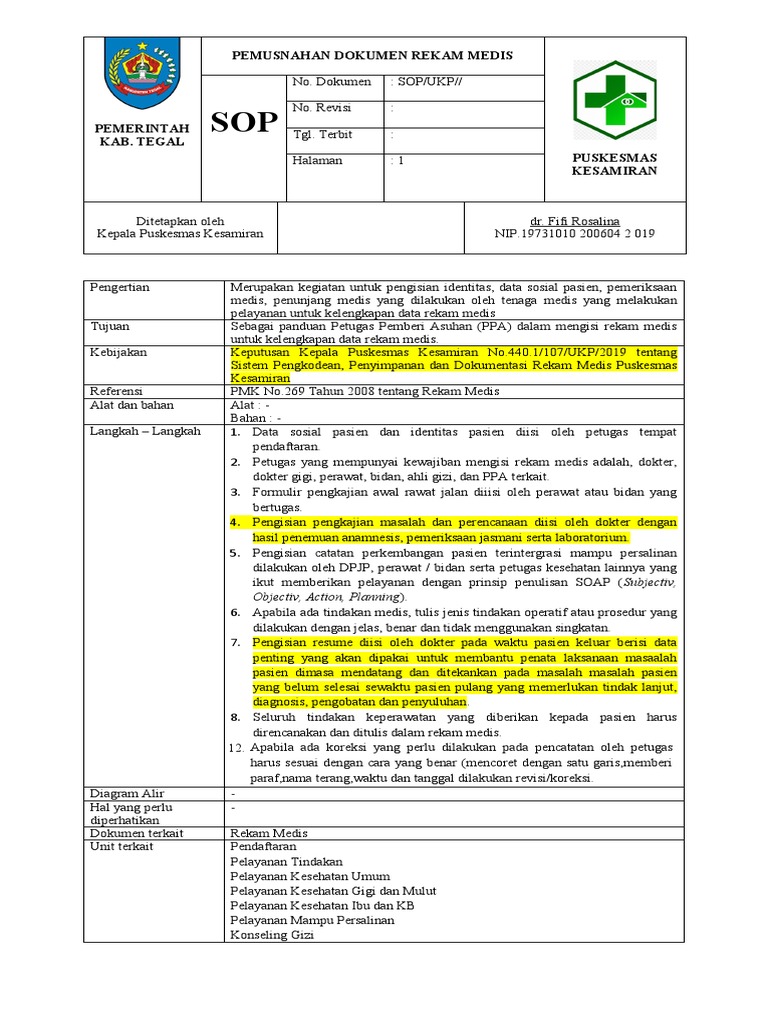 3.8.1 Sop Pengisian Rekam Medis | PDF
