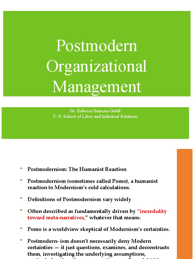 POSTMODERN Organizational Management | PDF | Postmodernism