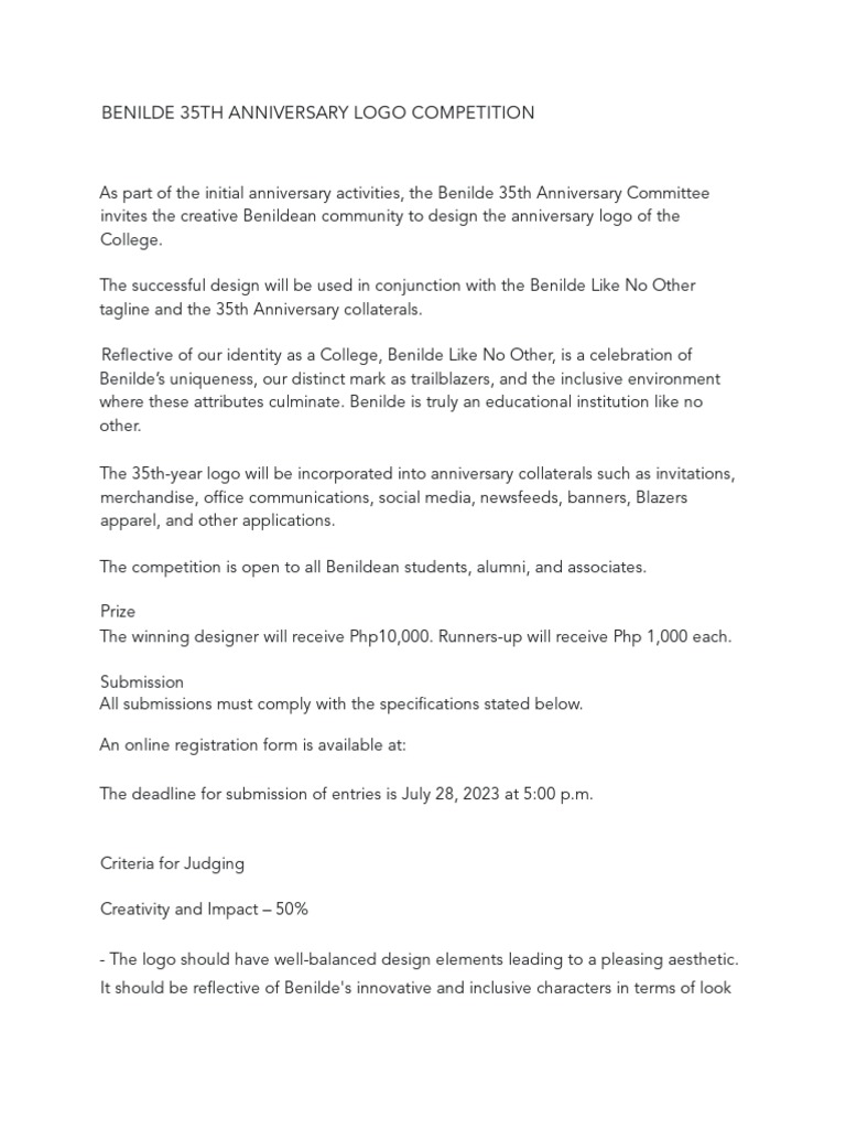 Benilde 35TH Anniversary Logo Competition | PDF
