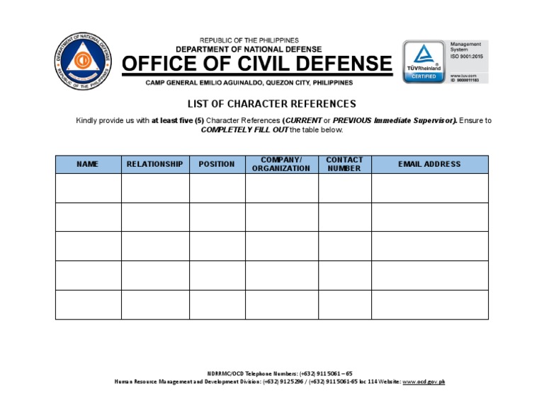 List of Character References - Ocd | PDF