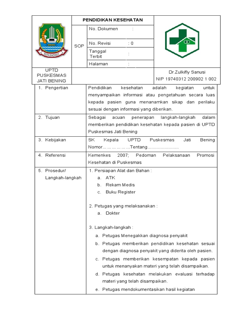 sop pendidikan kesehatan | PDF