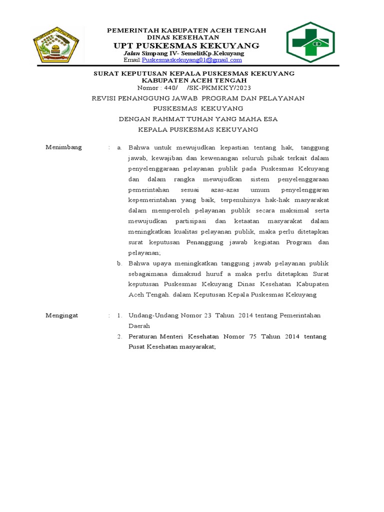 SK PENANGGUNG JAWAB Program Dan Ruangan 2022 | PDF