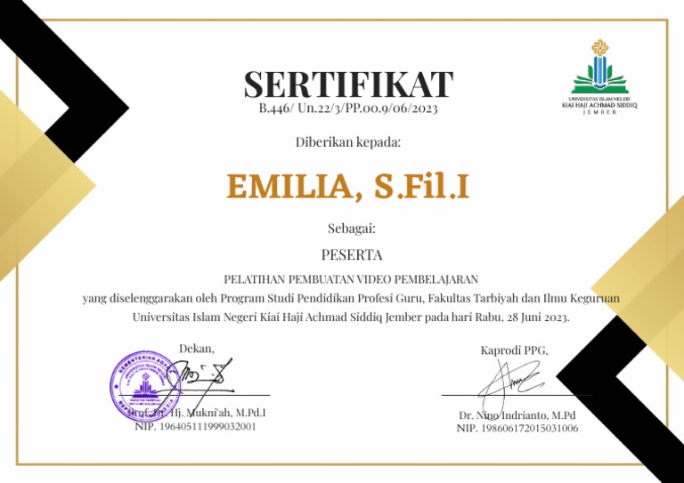 Sertifikat Pelatihan Video Pembelajaran | PDF