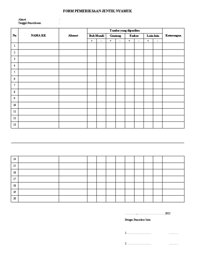 Form Pemeriksaan Jentik | PDF