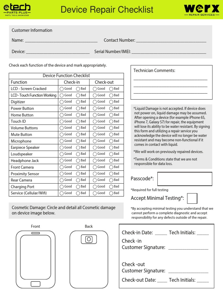2020 Etech Device Repair Checklist | PDF