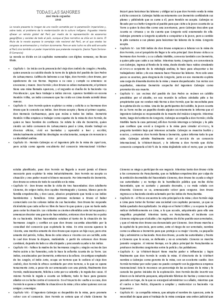 TODAS LAS SANGRES-resumen Por Capítulos | PDF