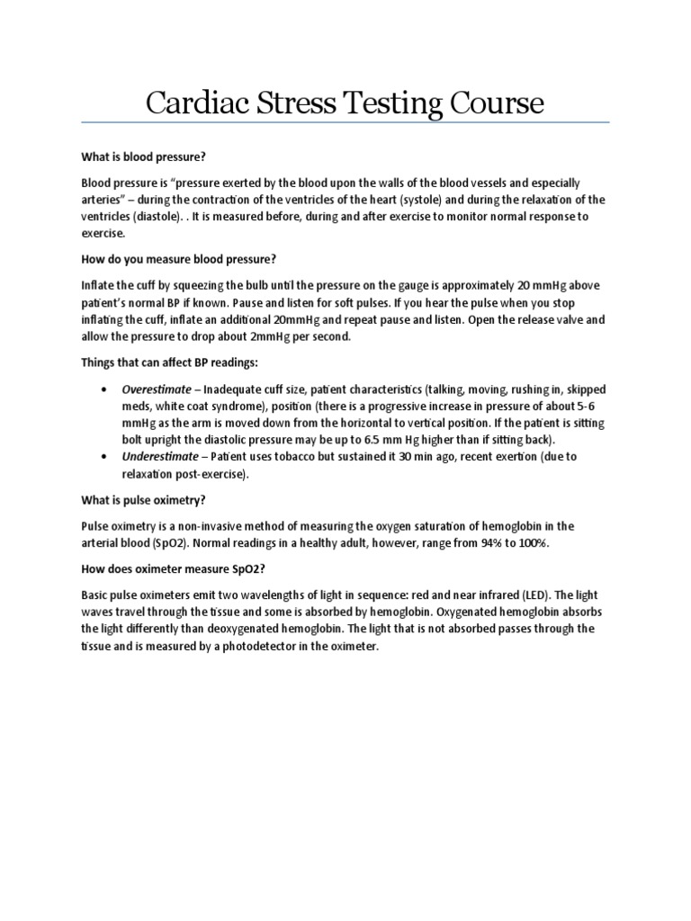 Cardiac Stress Testing Course | PDF