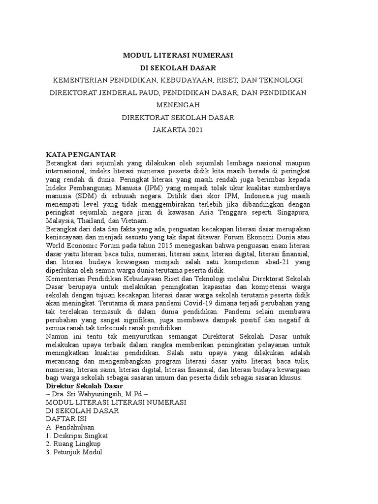 Modul Literasi Numerasi SD 2021 | PDF