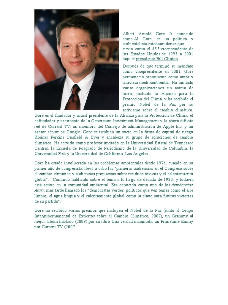 Albert Arnold Gore JR Conocido Como | PDF | Al Gore | Entorno natural