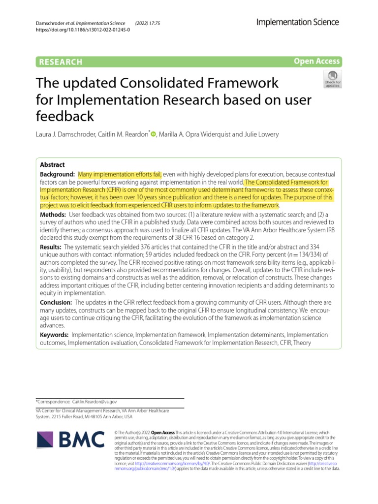 CFIR Based On User Feedback | PDF | Innovation | Creative Commons License