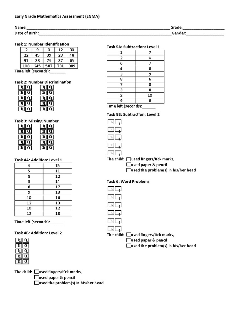 Early Grade Math Assessment Tasks | PDF