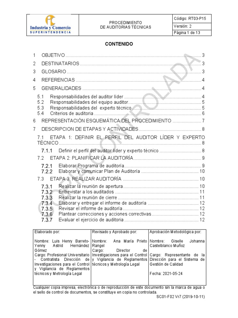 Procedimiento de Auditorias Técnica v2 Copia Controlada | PDF ...