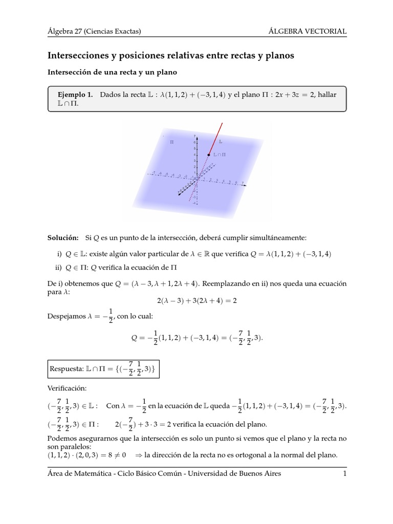 Intersecciones y Posiciones Relativas Entre Rectas y Planos | PDF | Ecuaciones | Vector Euclidiano