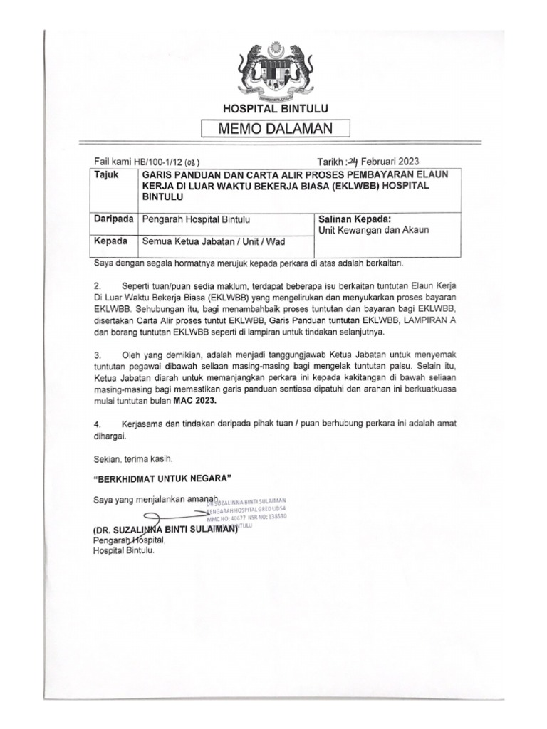 MEMO-EKLWBB Hospital Bintulu | PDF