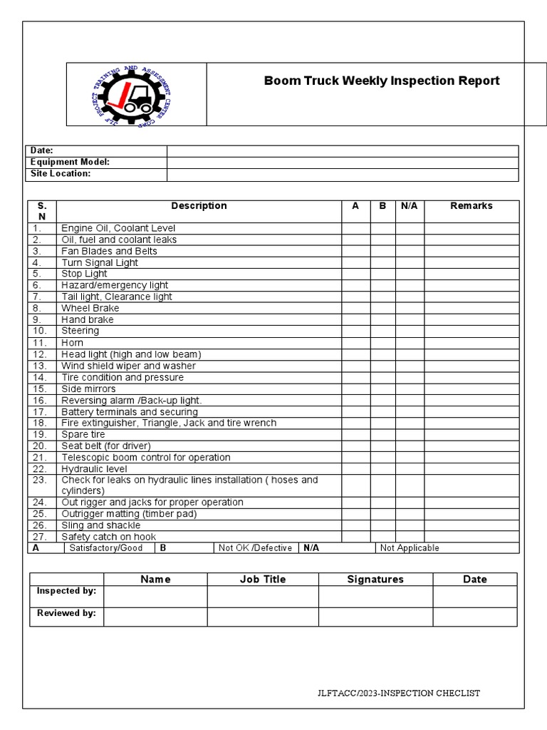 Boom Truck Daily Inspection | PDF