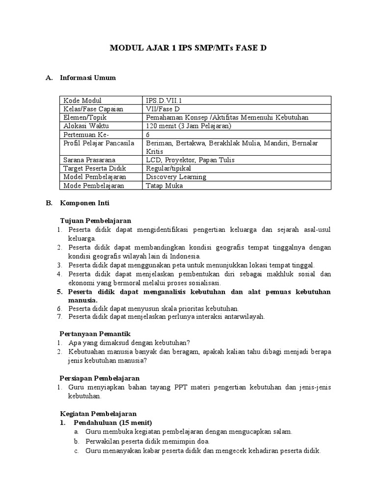 Ips SMP Kelas Vii - Modul Ajar 1.6 (Bab 1) | PDF