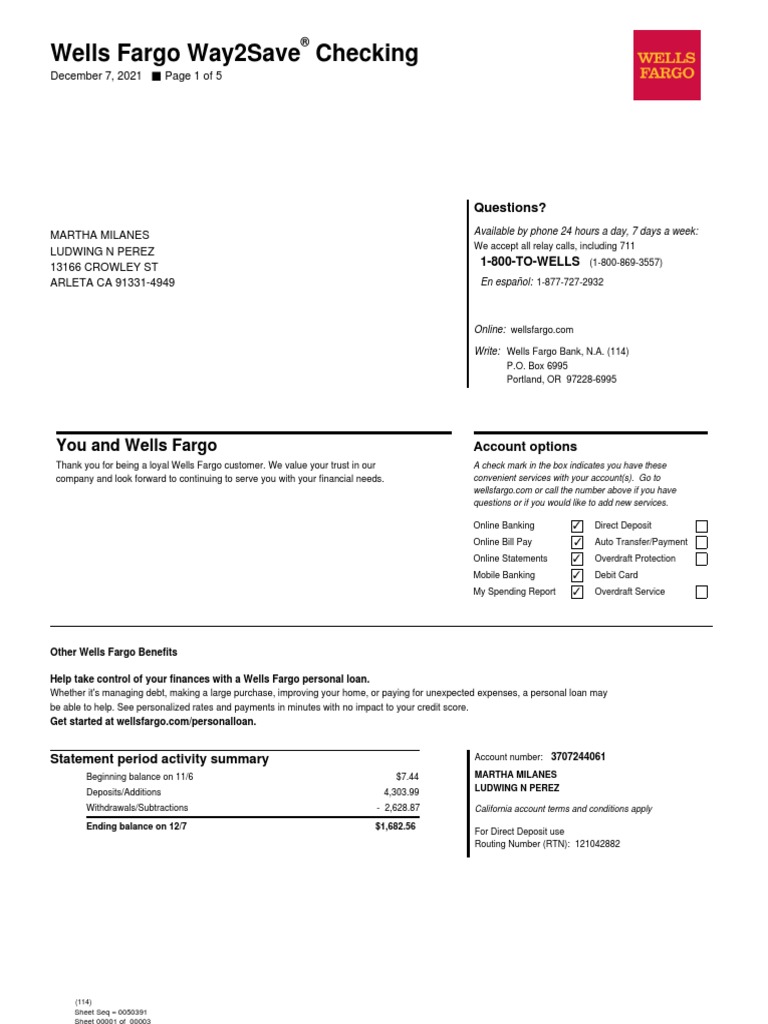 Wells Fargo Way2Save Checking | PDF