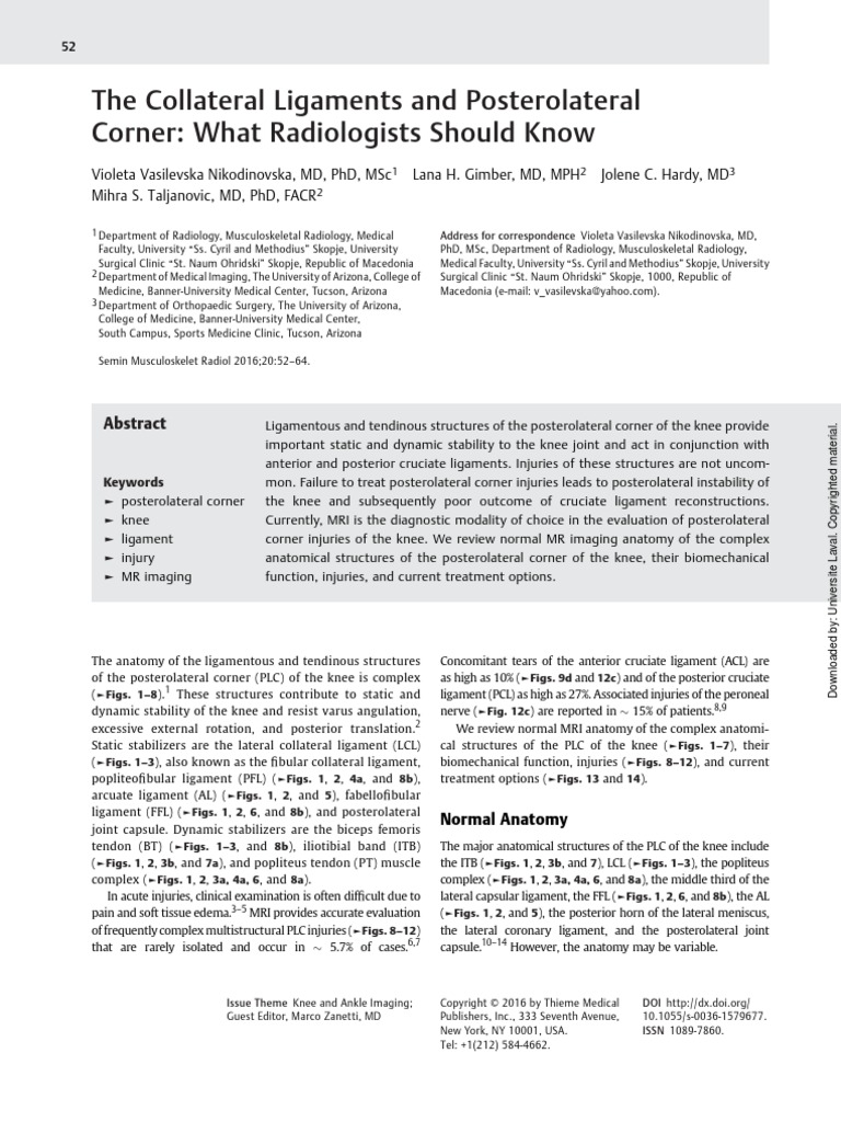 The Collateral Ligaments and Posterolateral | PDF | Wellness | Science ...