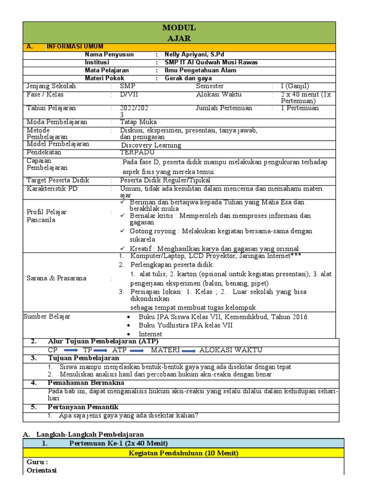 A RPP IPA kelas 7 discovery | PDF