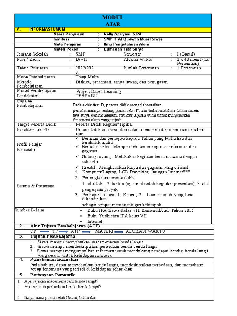 A RPP IPA kelas 7 PjBL | PDF
