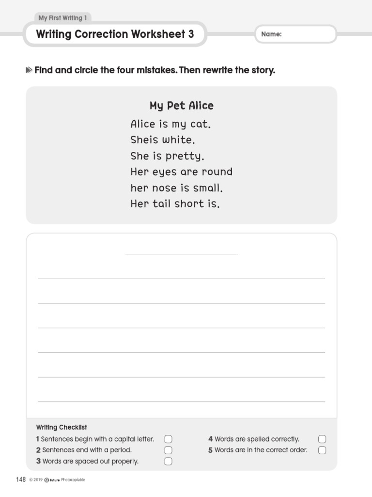 My First Writing 1-Writing Correction Worksheet 3 | PDF