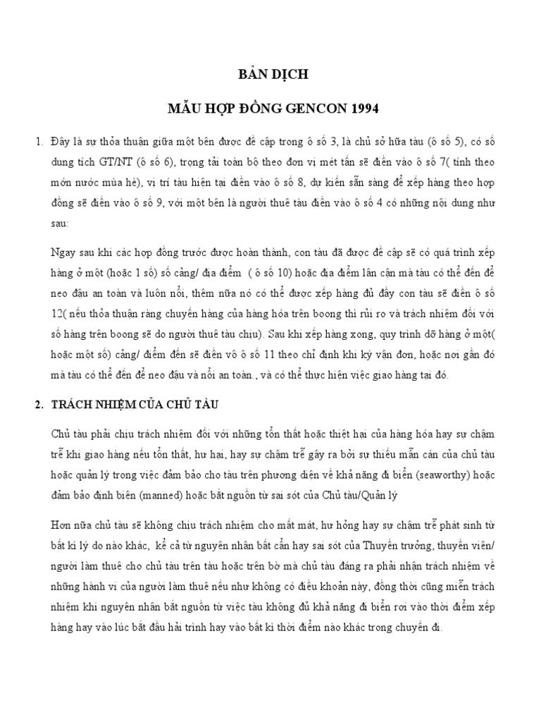 MẪU HỢP ĐỒNG GENCON 1994-BẢN DỊCH | PDF
