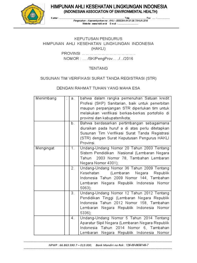 Contoh SK Tim Verifikasi Provinsi | PDF