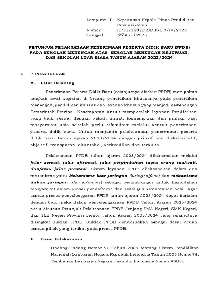 Juknis PPDB Tahun Ajaran 2023 - 2024 | PDF