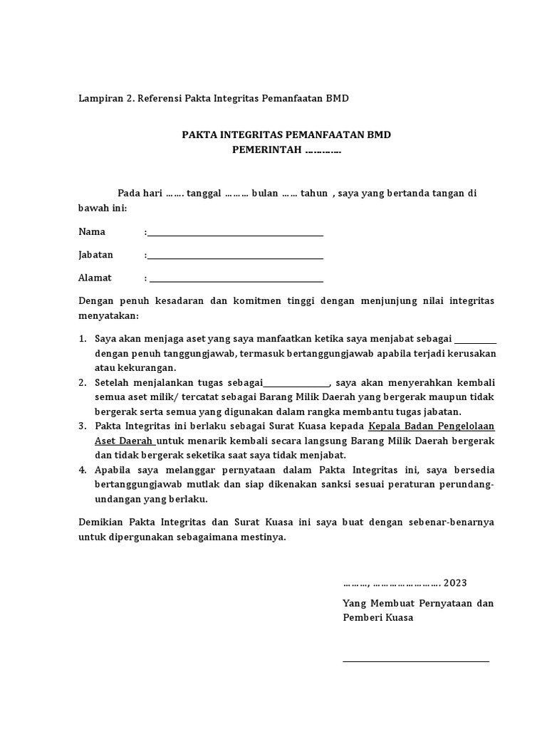 7 Pakta Integritas Pemanfaatan BMD | PDF