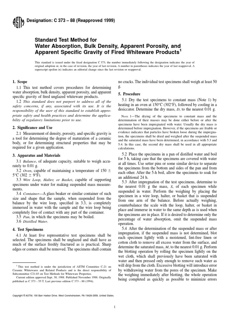 ASTM C-373 - Absorción | PDF