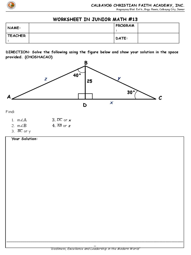 Worksheet 13 - JUNIOR MATH | PDF
