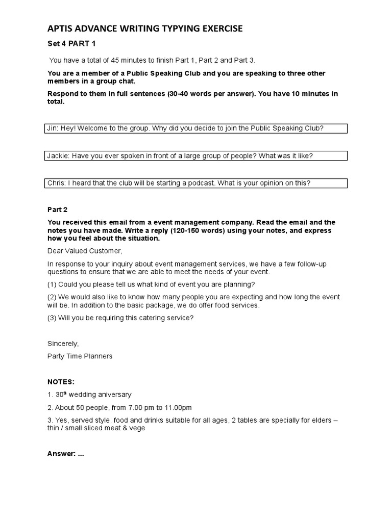 Aptis Advance Writing Typying Exercise 2 | PDF | Organizational Behavior