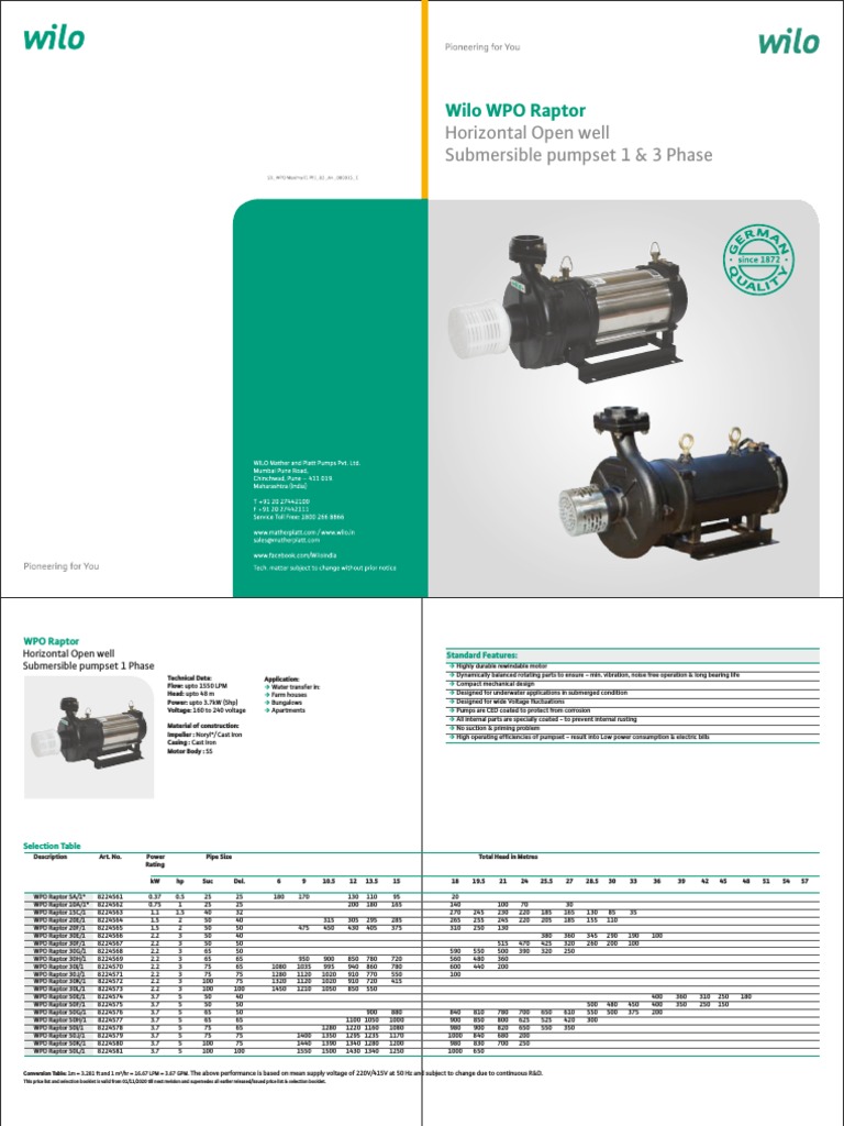 Wilo WPO Raptor Pumpset Overview | PDF
