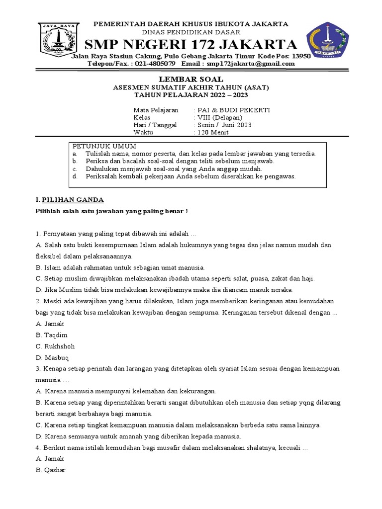 Soal ASAT PAI Kelas VIII SMP | PDF