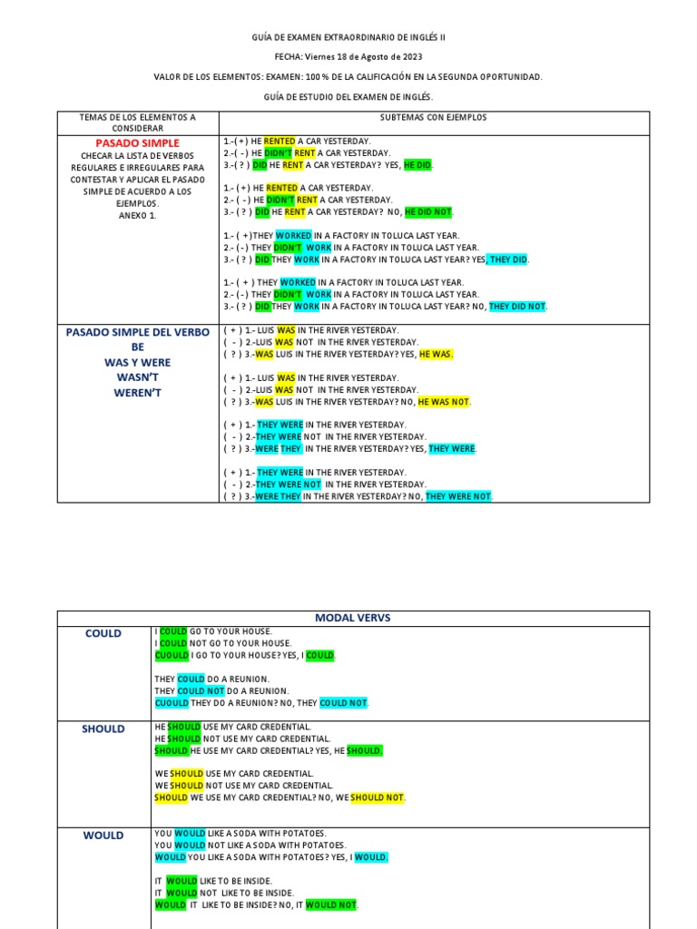 Guía de Examen Extraordinario de Inglés II | PDF Guía de Examen Extraordinario de Inglés II | PDF