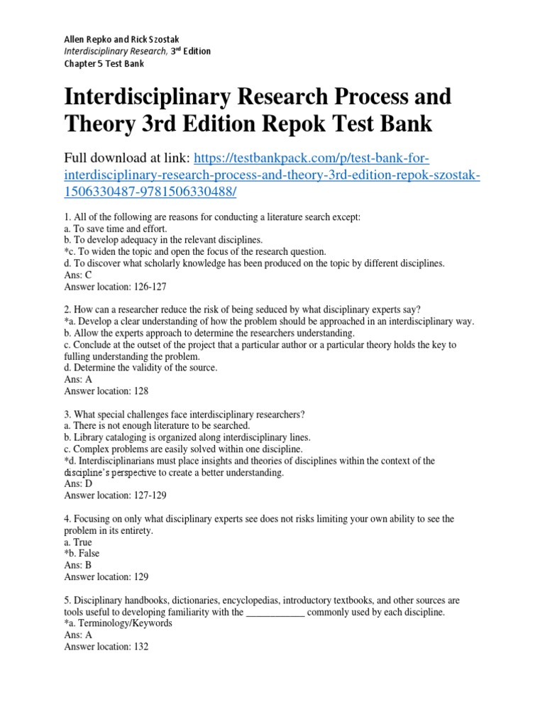 Interdisciplinary Research Process and Theory 3rd Edition Repok Test ...