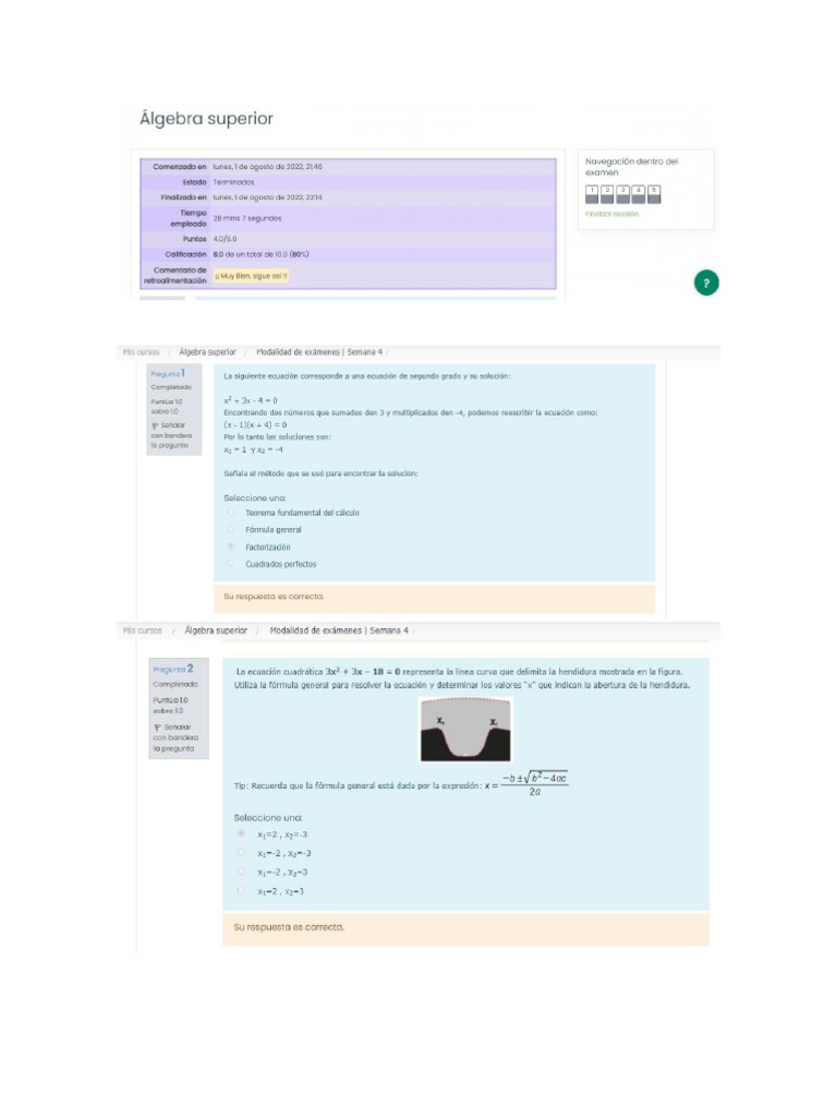 Examen Algebra Superior 4ta Semana | PDF Examen Algebra Superior 4ta Semana | PDF