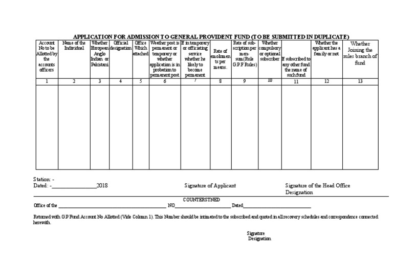 Application For Admission To General Provident Fund | PDF