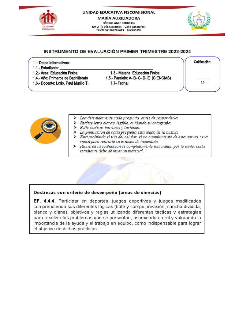 Instrumento de Evaluación Primer Periodo-1ros-2023 | PDF