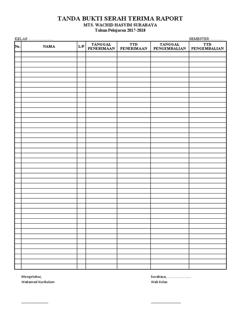 Tanda Bukti Serah Terima Raport | PDF