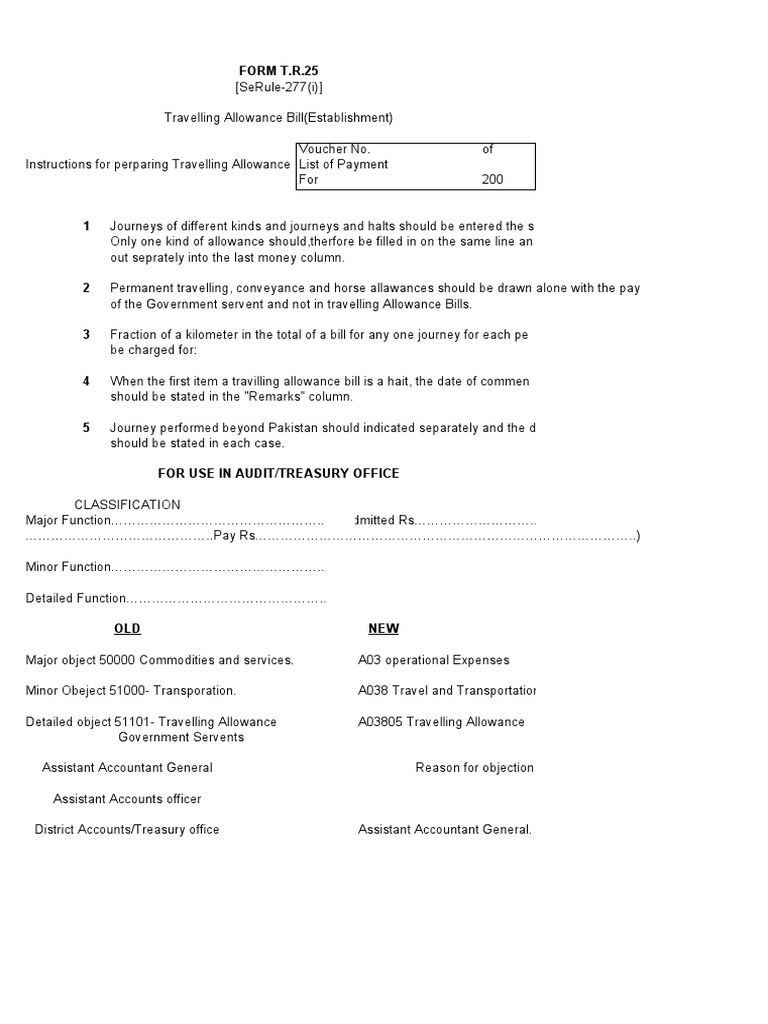 Non-Gazetted TA Bill Form T.R.25 | PDF