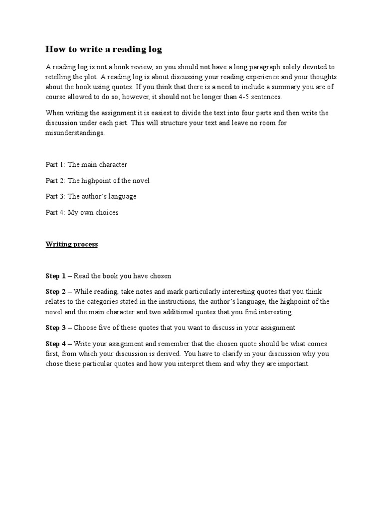 Example Reading Log | PDF